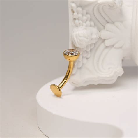Cz Flat Back Belly Button Piercing Curved Navel Barbell Internally