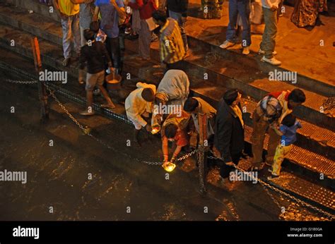 Ganga Aarti Or Offering To Holy Ganga River At Evening Har Ki Paudi