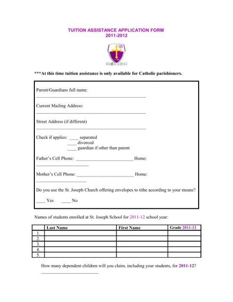Tuition Assistance Application Form Stjoseph School