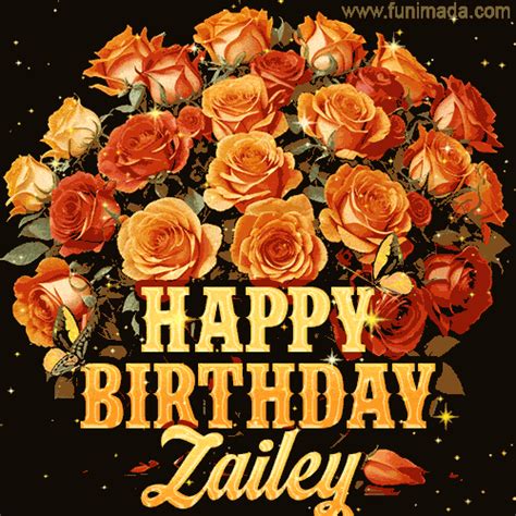 Beautiful Bouquet Of Orange And Red Roses For Zailey Golden Inscription And Blinking Twinkling