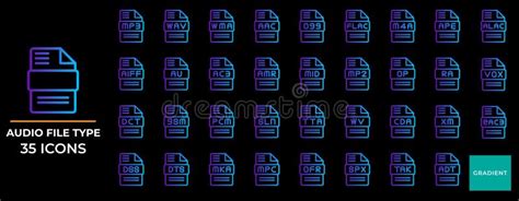 Audio Document Files Type Set With Gradient Style Extension Format