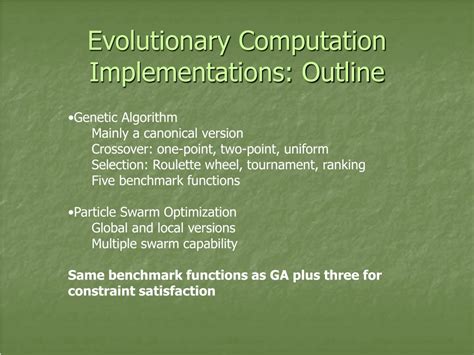Ppt Chapter 4 Evolutionary Computation Implementations Powerpoint Presentation Id9165156