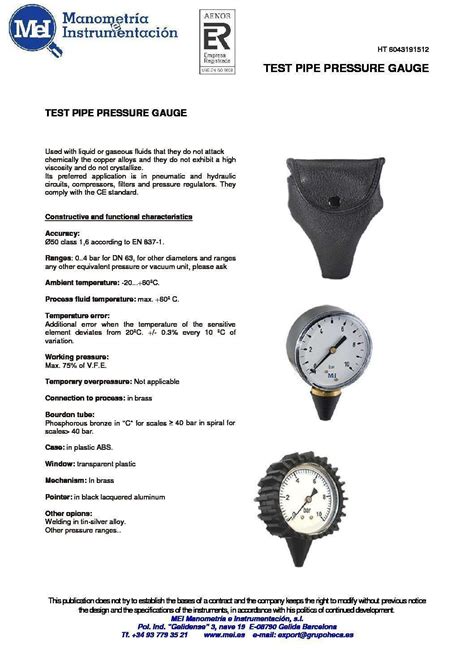 Technical Data Sheet Test Pipe Pressure Gauge Hecapo