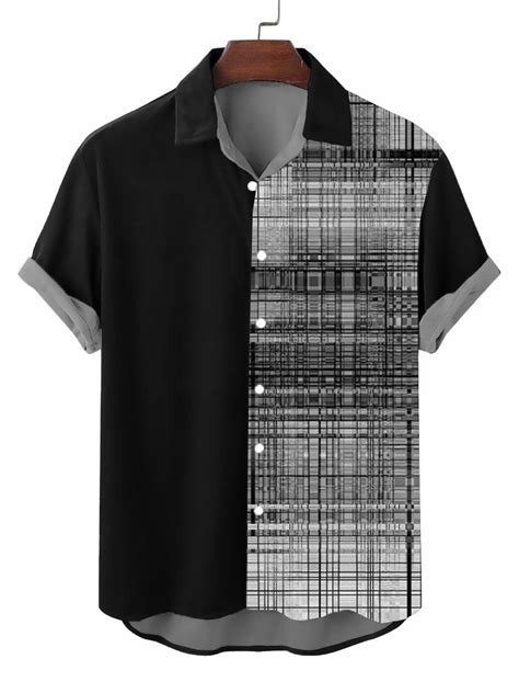Mens Casual Plaid Print Short Sleeve Shirt Button Down Shirt