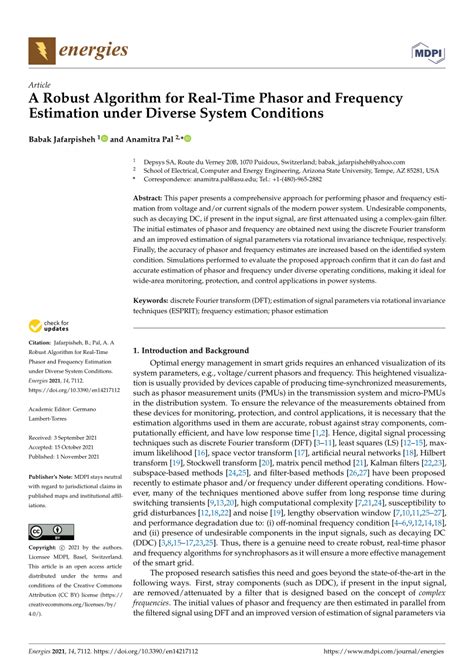 Pdf A Robust Algorithm For Real Time Phasor And Frequency Estimation Under Diverse System