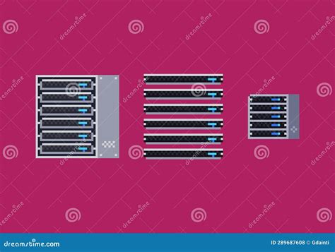 Pixel Art Vector Illustration Of Grey Server Rack Cabinet Server Blade