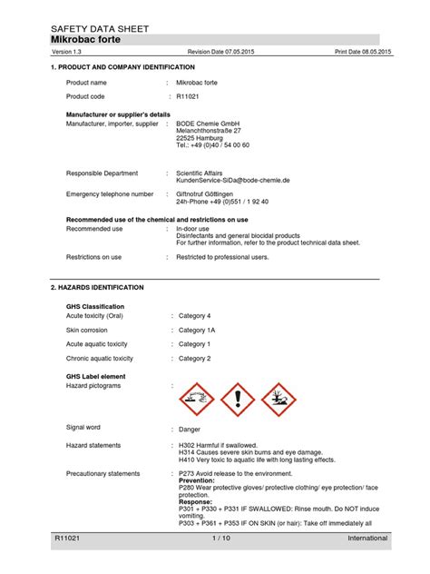 Mikrobac Forte Msds Pdf Toxicity Dangerous Goods