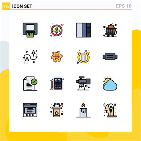 Mobile Interface Flat Color Filled Line Set Of 16 Pictograms Of Programing Design Layout Curves