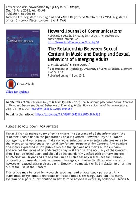 Pdf The Relationship Between Sexual Content In Music And Dating And