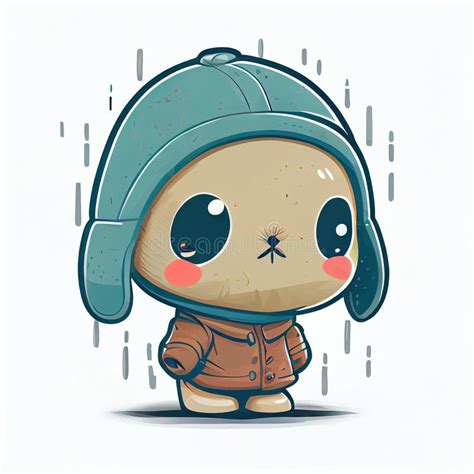 Cute Rabbit Comic Wearing A Beanie With Sweater And Hut Stock