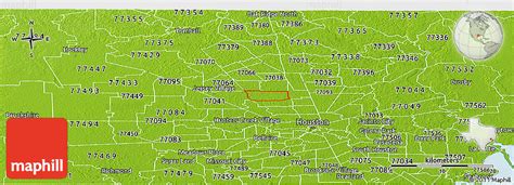 Physical Panoramic Map Of Zip Code 77088