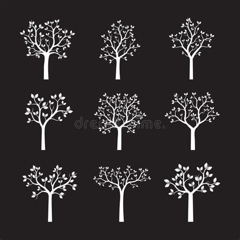 Set White Trees And Leafs Vector Illustration Stock Illustration
