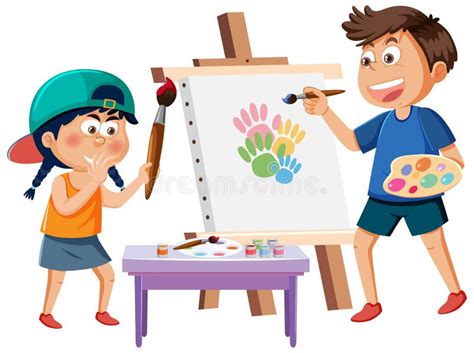 Niños Pintando Sobre Lienzo Ilustración del Vector Ilustración de