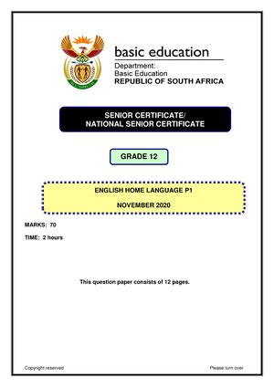 English Fal P1 Nov 2020 Grade 12 Content Marks 80 Time 2 Hours