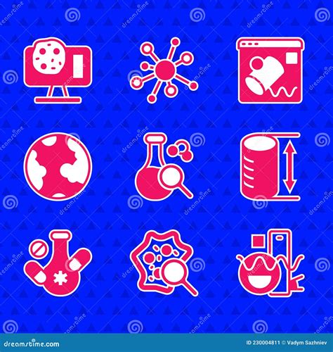 Set Test Tube Microorganisms Under Magnifier Basic Geometric Shapes