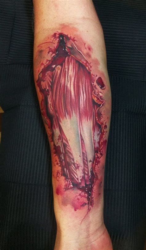 Realistic Colore Calf Muscle Tattoo By Nino Dinchev Palitra Tattoo