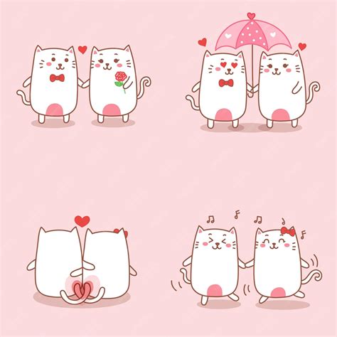 Premium Vector Cute Cat Couple Falling In Love Cartoon Hand Drawn For