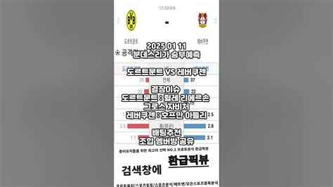 1월 11일 분데스리가 도르트문트 Vs 레버쿠젠 승부예측스포츠분석 Youtube