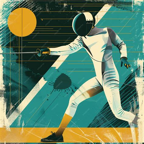 Dynamic Motion Retrofuturistic Fencing Design In Teal And Yellow
