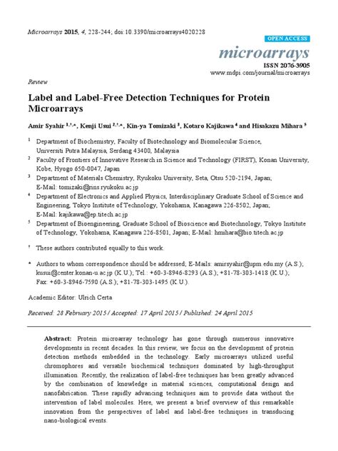 Microarrays Label And Label Free Detection Techniques For Protein