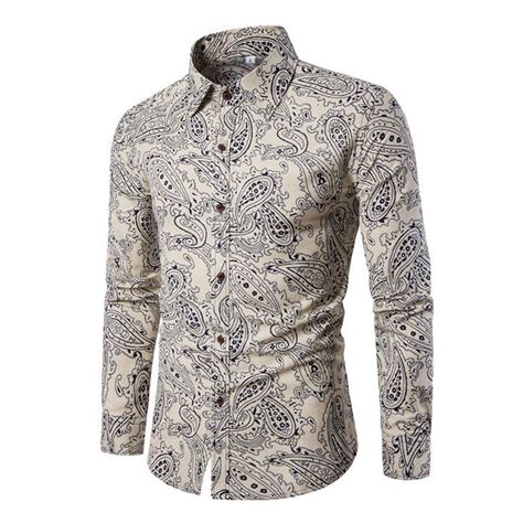 Buy Mens Dress Shirts Long Sleeve Funky Printed Linen Shirt Casual