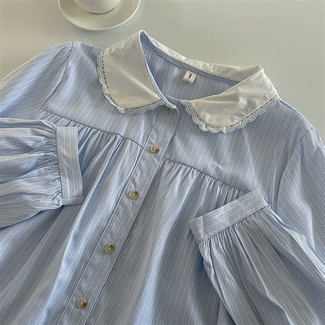 สไตล ์ เกาหลีผู ้ หญิงสุภาพสตรีหลวมลายเสื ้ อแขนยาวเสื ้ อ Baju Baju