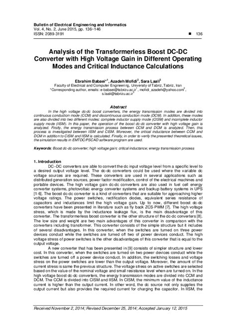 Analysis Of The Transformerless Boost Dc Dc Converter With High Voltage Gain In Different
