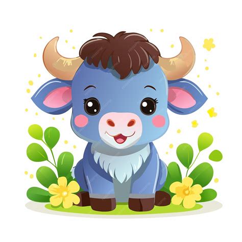 Bufalo Pequeño Y Lindo Personaje De Dibujos Animados Vector Premium