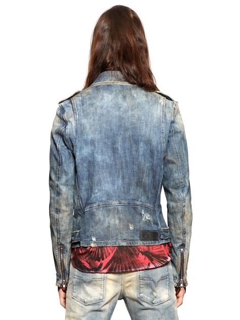 Diesel Vintage Effect Cotton Denim Biker Jacket In Blue For Men Lyst