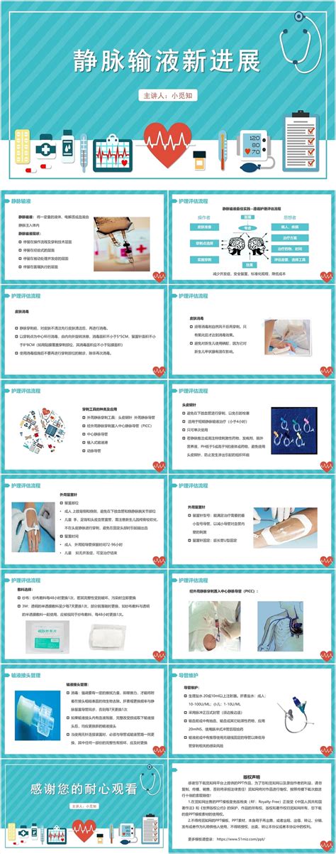绿色卡通风静脉输液静脉输液新进展PPT模板 椰子办公
