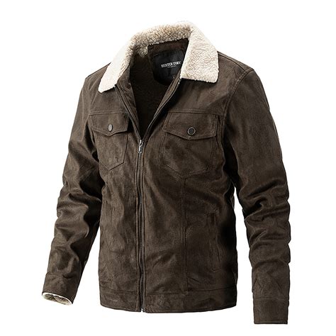 Cheeream Mens Faux Shearling Rancher Bomber Jacket Sheepskin Leather