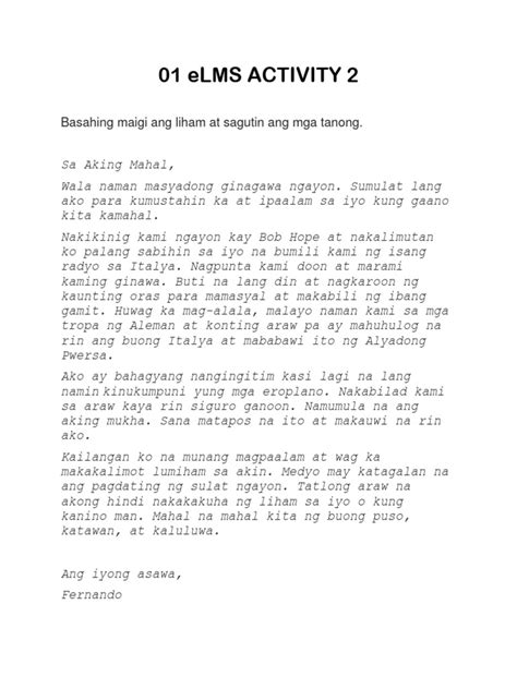 01 Elms Activity 2 Filipino Sa Piling Larang Pdf