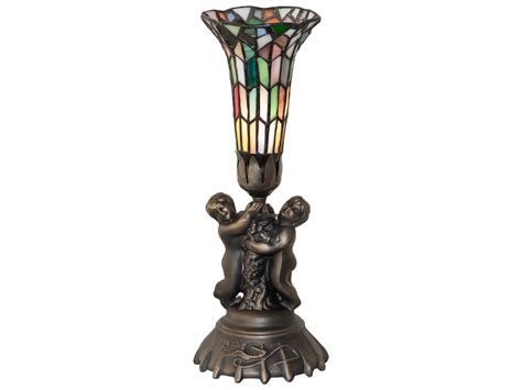 Meyda Stained Glass Pond Lily Antique Brass Bronze Tiffany Table Lamp