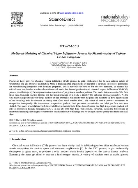 Pdf Multiscale Modeling Of Chemical Vapor Infiltration Process For Manufacturing Of Carbon