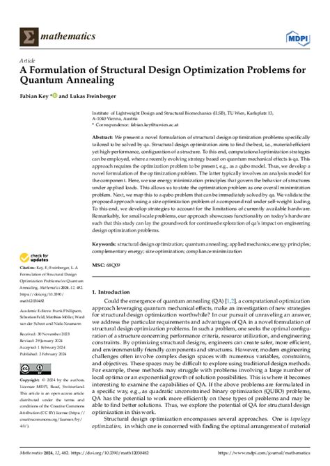 Pdf A Formulation Of Structural Design Optimization Problems For Quantum Annealing