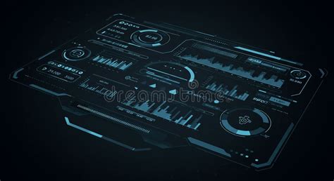 Futuristic Digital Interface Displaying Various Data Visualizations Including Charts Stock