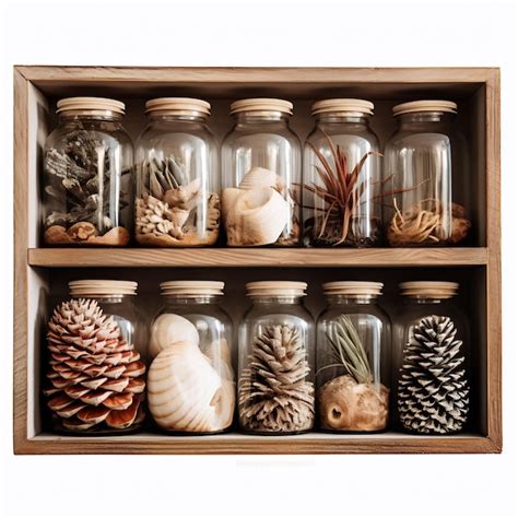 Premium Ai Image A Wooden Shelf With Many Jars Of Different Types Of