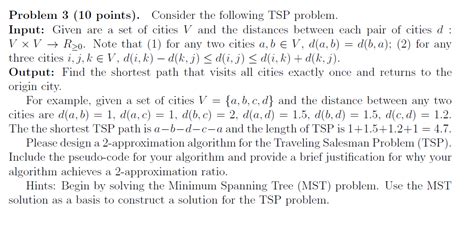 Solved Problem 3 10 Points Consider The Following Tsp