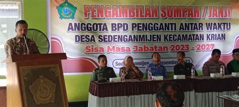 Camat Krian Lantik Bpd Desa Sedenganmijen Kecamatan Krian