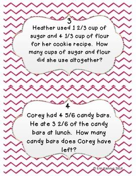 Adding And Subtracting Mixed Numbers Word Problem Task Cards Set Of
