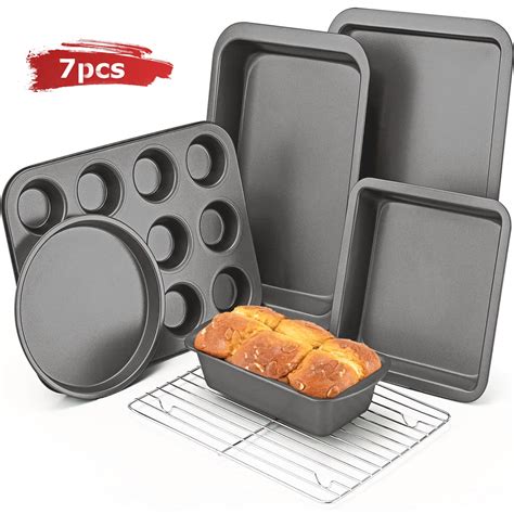Kitessensu 7 Pc Nonstick Bakeware Set Oven Safe Pans Cake Pan Cookie