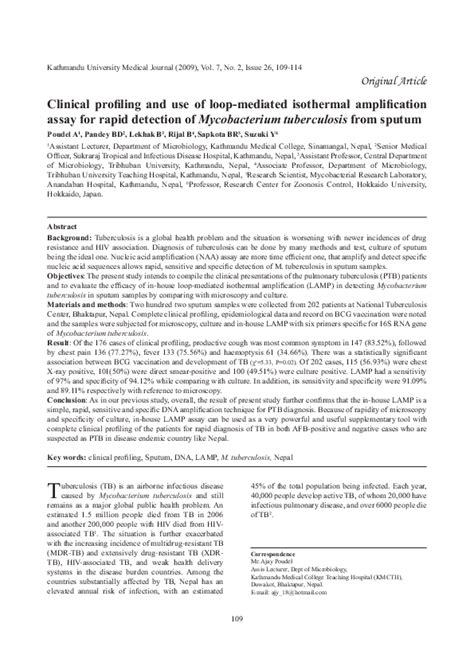 Pdf Clinical Profiling And Use Of Loop Mediated Isothermal Amplification Assay For Rapid