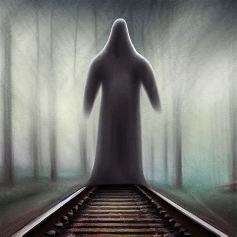 Ominous Bedsheet Ghost Standing On Train Tracks In The Stable