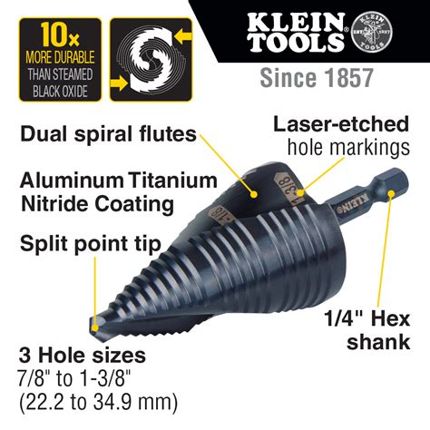 Step Drill Bit Quick Release Double Spiral Flute 78 To 1 38 Inch
