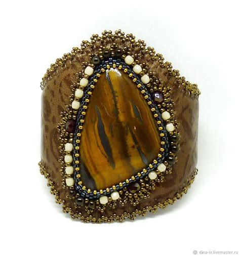 Купить кожаный браслет с Тигровым глазом