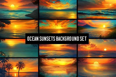 12 Ocean Sunset Backgrounds Graphic By Indigocreations · Creative Fabrica