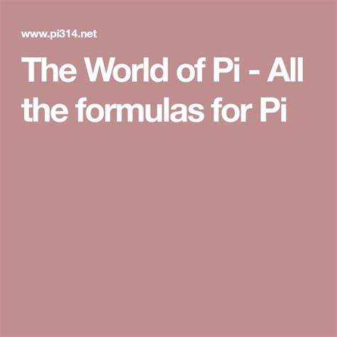 The World Of Pi All The Formulas For Pi