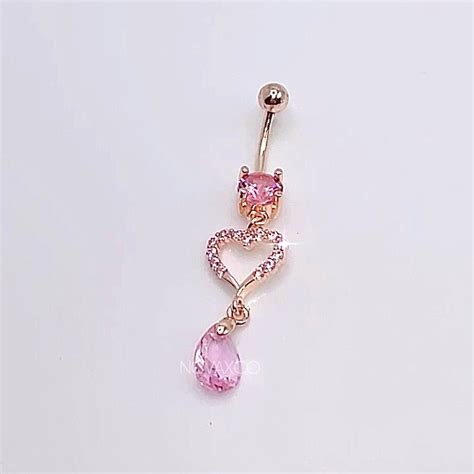 Sparkly Heart Dangle Belly Button Ring Gold Navel Piercing Etsy