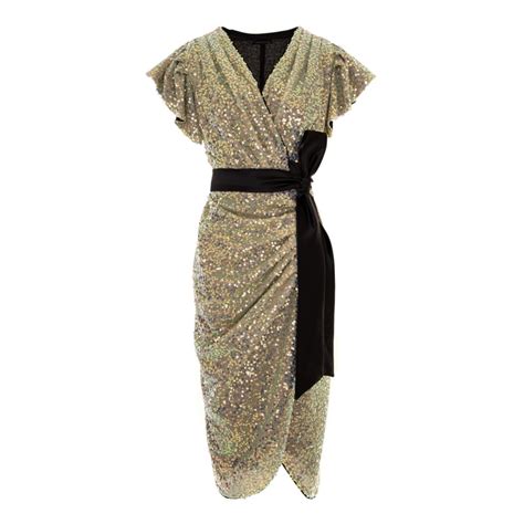 Midi Wrap Golden Sequins Dress Concept A Trois Wolf And Badger