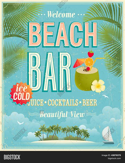Cartaz do vintage Bar de praia De fundo Vector Bancos de Vetores Bancos de Fotografías